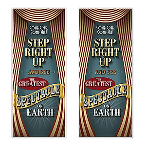 Beistle Plastic Vintage Circus Door Covers, 6' x 30", Set of 2 - Step Right Up Carnival Themed Decorations, Birthday Party Supplies, Antique Wall Banner & Halloween Decor
