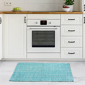 Chardin home Cotton Washable Rug Turquoise and White | 21x34 Bathroom Rug Kitchen entryway | Reversible Handwoven Rug Machine Washable.