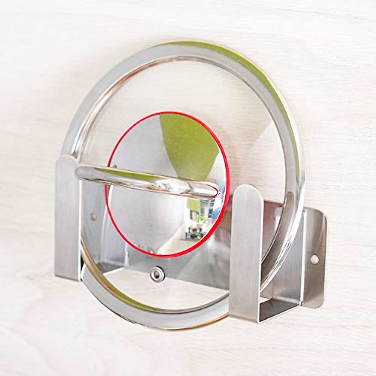 Pot Lid Rack, Wall Mounted 304 Stainless Steel Pan Lid Organizer Holder, 3M Self Adhesive, Kitchen Cooking Utensil Tool (Silver, Set of 2)