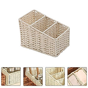 DOITOOL Wicker Storage Basket with 3- Compartment Magazine Hyacinth Basket Weave Organizer Baskets Desktop Storage Box Sundries Container Desk Basket Bins for Bathroom Office