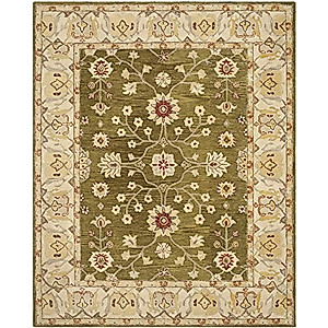 SAFAVIEH Anatolia Collection Area Rug - 8' x 10', Moss & Ivory, Handmade Traditional Oriental Wool, Ideal for High Traffic Areas in Living Room, Bedroom (AN562D)