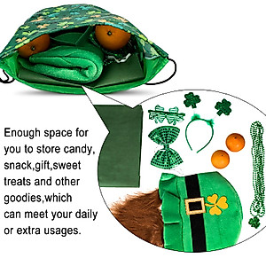 Whaline 5 Pieces St Patrick's Day Drawstring Bags, Shamrock Backpack Irish Large Goody Treat Candy Bags Bulk Wrapping Gift Bag for St Patrick's Party Favors