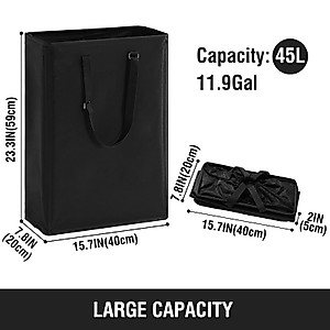 Slim Laundry Hamper with Adjustable Long Handles, 45L Small Laundry Baskets with Mesh Top, Narrow Dirty Clothes Hamper for Bedroom, Closet, and Bathroom - Black