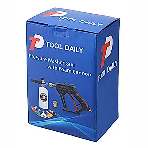 Tool Daily Short Pressure Washer Gun with Foam Cannon, 1/4 Inch Quick Connector, with 5 Pressure Washer Nozzle Tips, 1 Liter