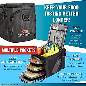 Rockland Guard - Insulated Meal Prep Bag Cooler - Portable Hot or Cold Lunch Box for Meal Management at Work, Gym or Travel. (Black)