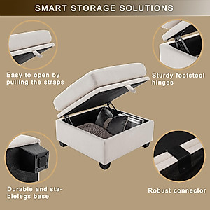 BEARMANOUTDOOR Modular Sectional Couch Sofa,Convertible L-Shaped U-Shaped Couch with Storage, Adjustable Backrest,High Supportive,6-Seat Sofa with Chaise, Living Room (Beige)