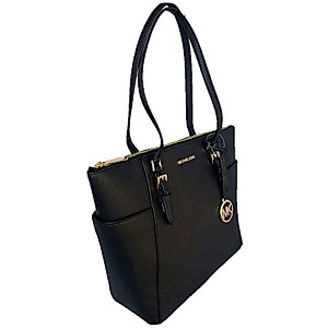 Michael Kors Charlotte Saffiano Leather Large Top Zip Tote - Black