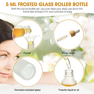 8 Pieces Frosted Glass Dropper Bottles Essential Oil Bottles with Eye Dropper and Bamboo Lids Perfume Sample Bottles Essence Liquid Cosmetic Containers and 2 Pieces Funnel (5 ml/ 0.2 oz)