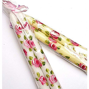 Decorated 8 Inch Tall Hand Painted Pink Rose Ivory or White Short Taper Candles Set Small Housewarming Gift for Women
