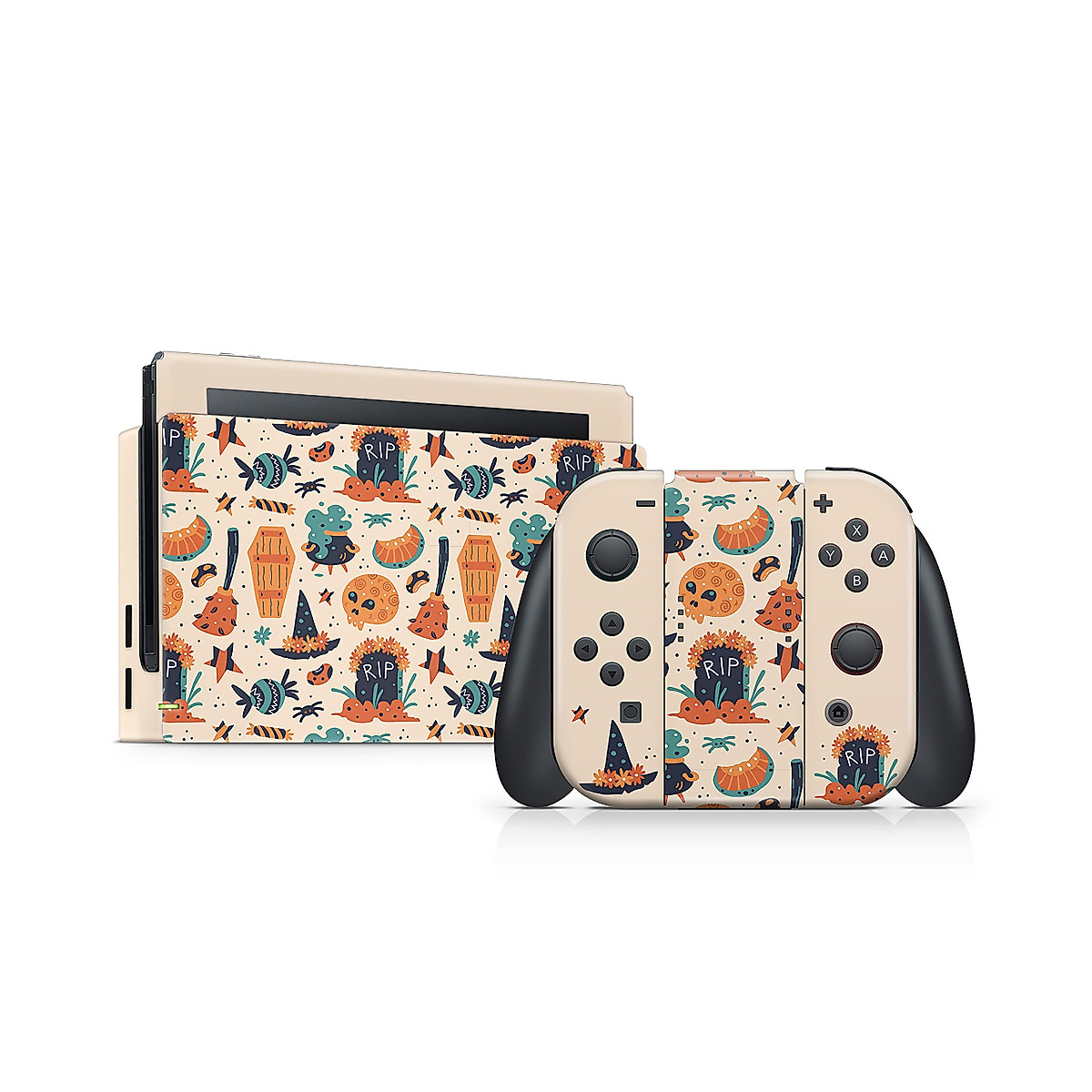 acky Design Spooky Skin Compatible with Halloween Nintendo Switch Skin Wrap Cover, Pumpkin Skin for Nintendo Switch Stickers, Premium Vinyl 3M Full Wrap Decal, Compatible with Joy-Con, Console, Dock