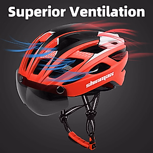 Shinmax Bike Helmet, CPSC/CPC Certificated Bicycle Helmet with Detachable Magnetic Goggles&Led Back Light&Portable Backpack Cycling Helmet Adjustable Mountain Bike Helmet for Adult Men Women SM-T69