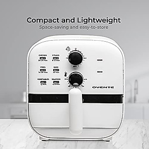 OVENTE Mini Air Fryer, 700W Power with 1 Liter Capacity, Indicator Lights, Adjustable Temperature & Timer, Perfect for Personal Use to Cook Healthy and Oilless Fry, Bake & Roast Food, White FAM21101W