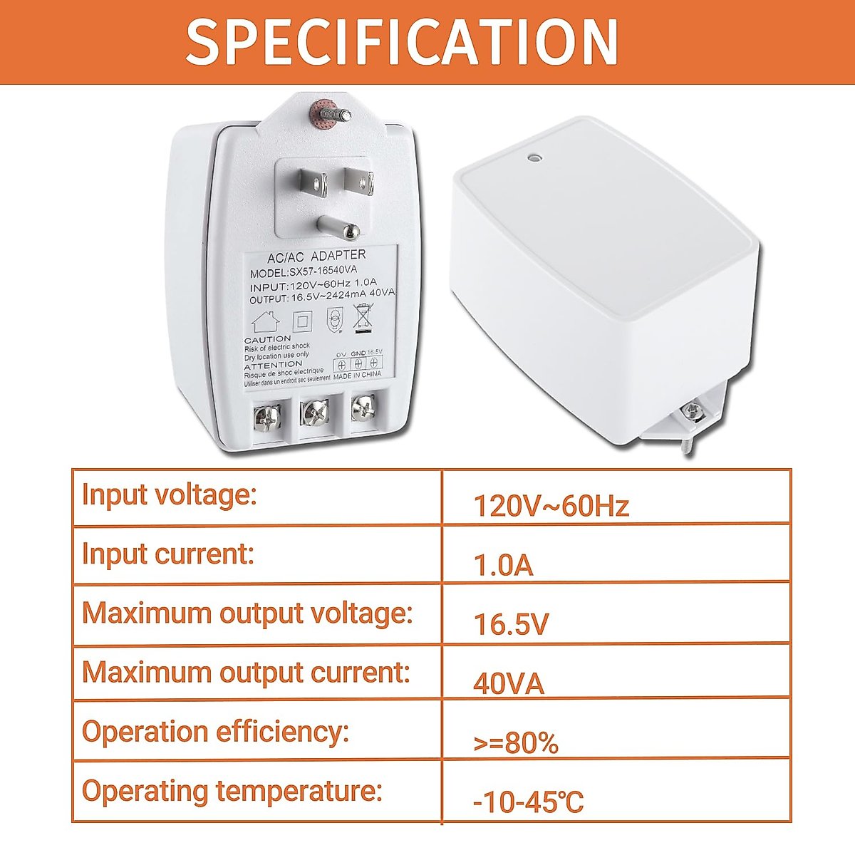 JAMHER 16.5 Volt Doorbell Transformer 16.5VAC 40VA 2424mA Plug in Transformer with PTC Fuse Compatible with Nest Ecobee Sensi and Honeywell Thermostat and All Versions of Ring Doorbell
