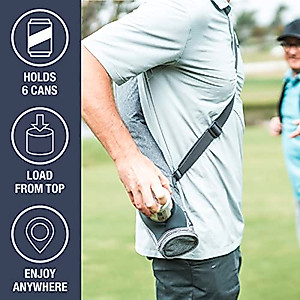 CleverMade 6 Can Cooler Sleeve - Insulated 6-Pack Cooler Tube with Adjustable Shoulder Strap, Easy Access Can Opening, and Neoprene Storage Pocket - Grey/Charcoal