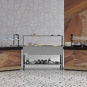 KoolMore 4-Pan Open Well Commercial Electric Stainless Steel Steam Table Food Warmer for Buffets with Sneeze Guard, Overshelf, Undershelf, Warming Control Knobs [120V] (KM-OWS-4SG), Silver