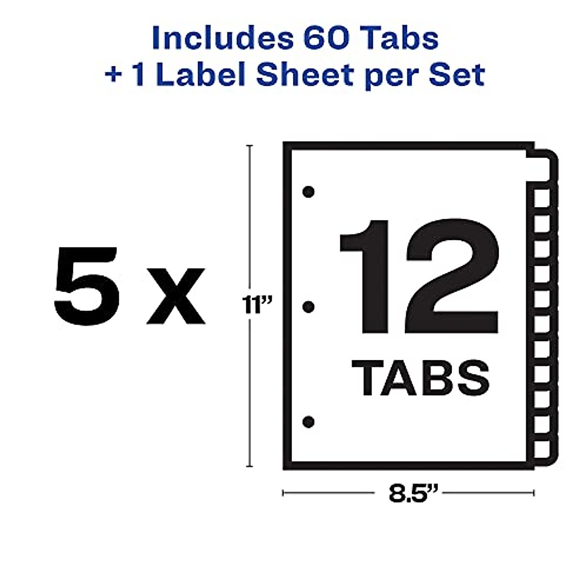 Avery 12 Tab Dividers for 3 Ring Binder, Easy Print & Apply Clear Label Strip, Index Maker Customizable White Tabs, 6-Pack of 5 Sets, 30 Sets Total (11429)