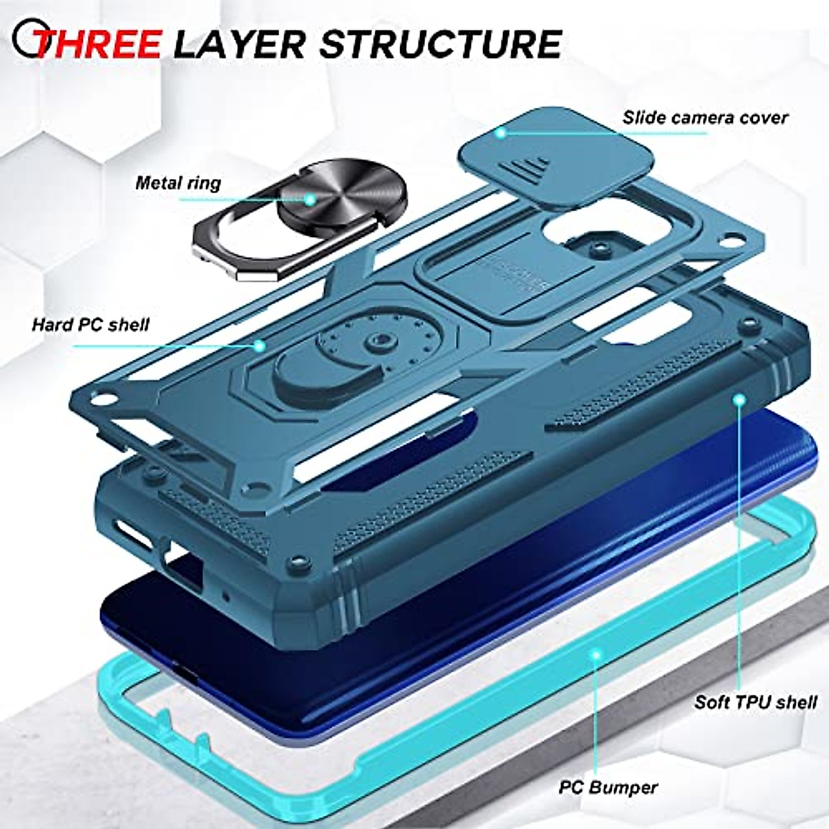 LeYi for Moto G Power 2021 Case: Moto G Power 2021 Case with Slide Camera Cover + [2 Packs] Screen Protector, Full Body Military-Grade Case with Kickstand for Moto G Power 2021, Sea Blue