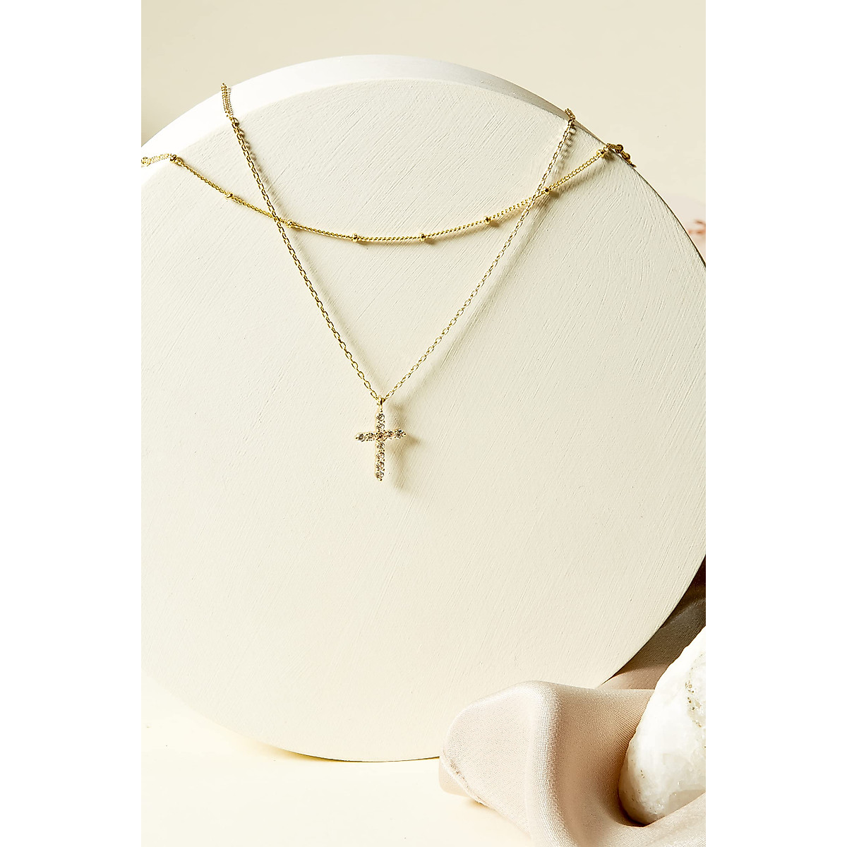 PAVOI 14K Gold Plated Layered Cross Pendant Necklace | Layering Necklaces for Women | Dainty Minimalist Design Pendant (Cross, Yellow Plated)