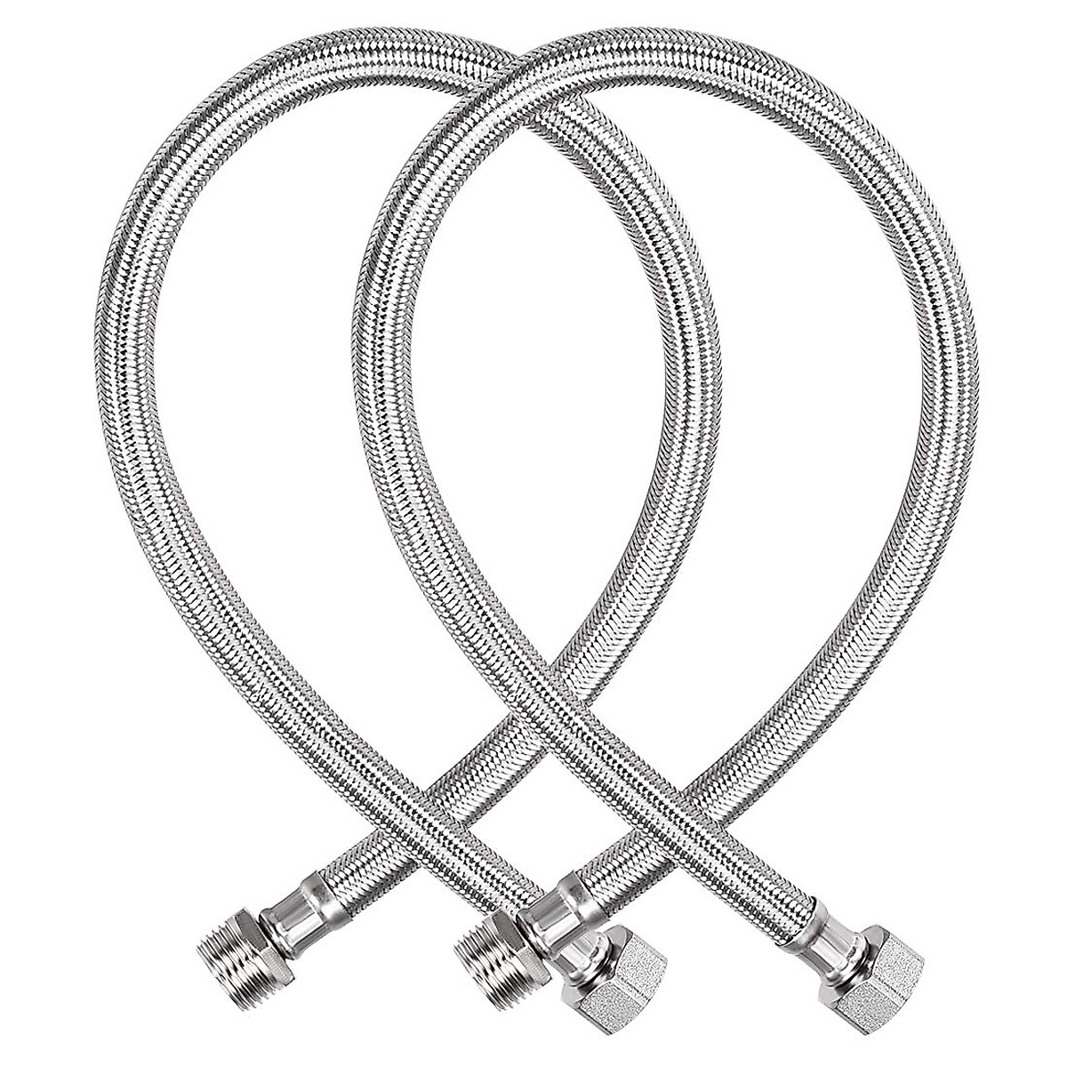 uxcell Faucet Supply Line Connector G1/2 Female x G1/2 Male 24 Inch Length 304 Stainless Steel Hose 2Pcs
