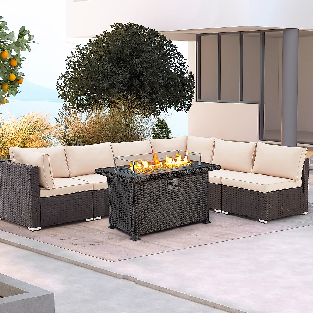 GYUTEI Fire Pit Table,Propane Fire Pits for Outside,44in 50,000 BTU Auto-Ignition Gas Fire Table w/CSA Certification,Outdoor Fire Pit for Garden Patio (Black)