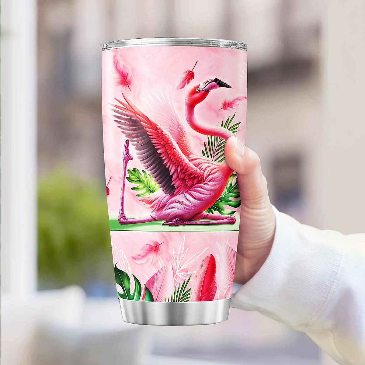 Steel Tumblers Insulated Hot Coffee Stainless Handle, Flamingo Stay Balance, Tumbler 20 Oz With Lid And Straw, Flamingo Gifts