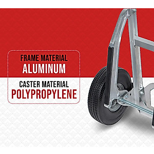 Mytee Products 600 lbs Dual Handle Aluminum Hand Truck Heavy Duty Dolly with 10" Solid Caster Wheels - Large Hand Truck with Skid Bars - 52.3" x 17.5" with 19.3" x 7.5" Nose Plate