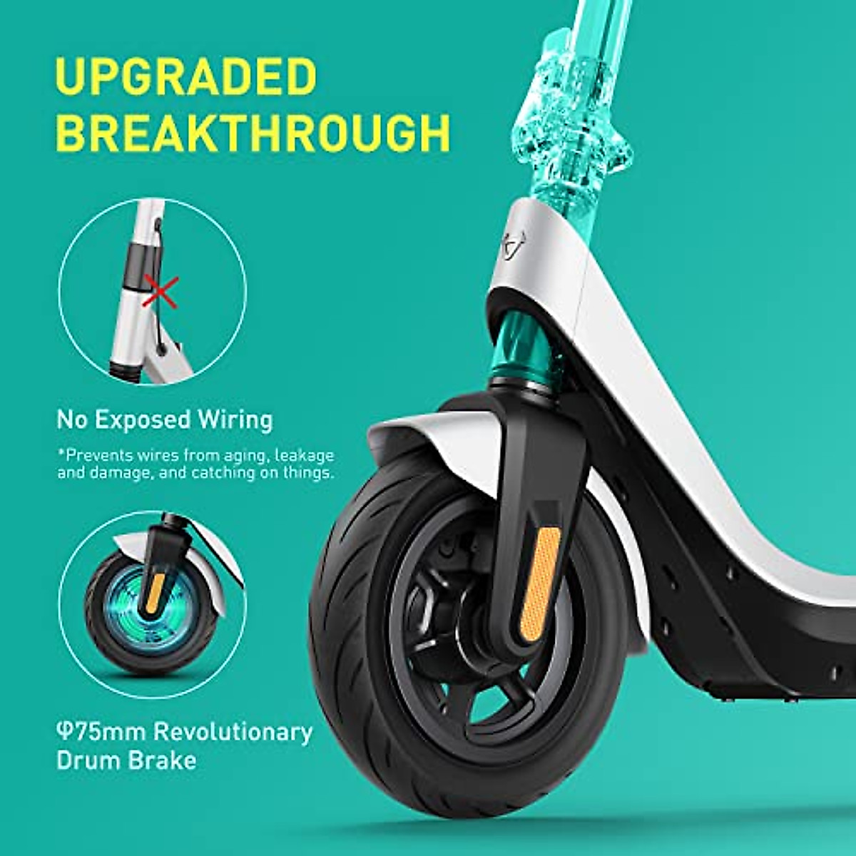 NIU KQi 2 Electric Scooter for Adults - 300W Power, 25 Miles Long-Range, 10'' Tubeless Fat Tire, Dual Brakes, W. Capacity 250lbs, Portable Folding Commuting E-Scooter, UL Certified
