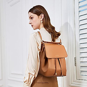 LOVEVOOK Backpack Purses for Women, Tote Bag Convertible PU Leather Backpacks, Fashion Handbag Satchel Bags Casual Back Pack 14 Inch Laptop Backpacks 2PCS, Brown