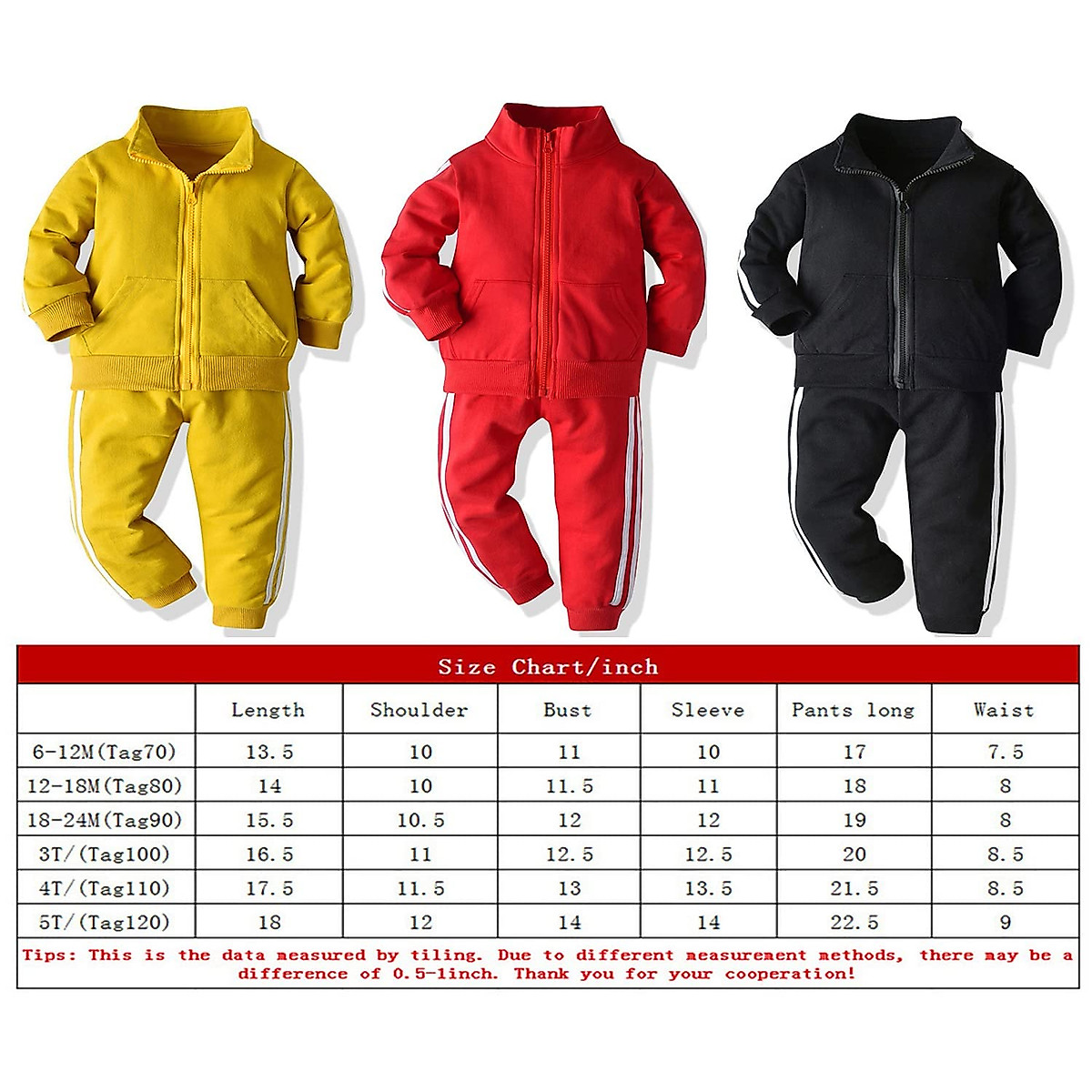 CRAZY GOTEND Toddlers Boys Outfit Set Long Sleeve Casual Sweatsuit 2 Pack Kids Clothing Athletic Clothes Zip With Pockets Red 18-24 Months/90