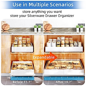 Pull out Cabinet Organizer, Expandable(11.7"-19.7") Heavy Duty Slide out Drawers Fixed with Adhesive Nano Film for Pots, Roll out Shelf Storage for Kitchen Base Cabinet Organization(White)