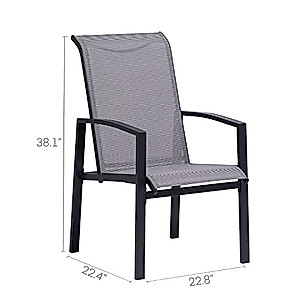 4 Pieces Outdoor Dining Chair Patio Furniture with Metal Slat Finish, 2x1 Textliene Patio Chairs, Easy Assemble Outdoor Chairs