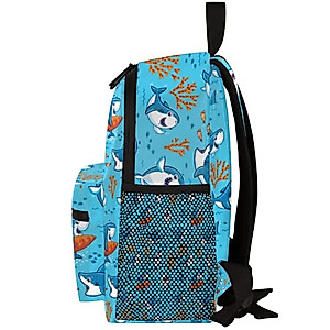 cfpolar Shark Kids Backpack for Boys, Ocean Sea Coral 12 Inches Blue Toddler Backpacks, Preschool Children Backpack Nursery Kindergarten Bookbag with Chest Strap