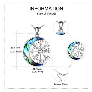 URONE Viking Compass Necklace Sterling Silver Abalone Shell Moon Compass Jewelry for Women Men Norse Vegvisir Pendant Gifts for Nordic Pagan