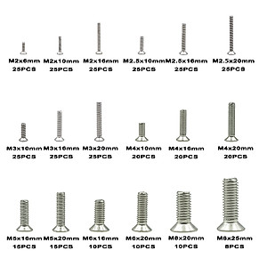 MCMASKE 353PCS Metric M2 M2.5 M3 M4 M5 M6 M8 304 Stainless Steel Phillips Flat Head Machine Screws Assortment Kit