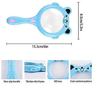 2 PC Children's Students Reading Magnifying Glass Hand-held Handle Foldable Kids Magnifying Glass Magnifying Glasses are Great for Read, Coins, Stamps, Map, Inspection (Blue+Pink)