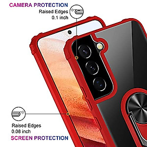 IKAZZ Galaxy S22 Plus Case,Samsung S22 Plus Cover Crystal Clear Anti-Yellow Shock Absorption Acrylic Protective Phone Case with Magnetic Ring Kickstand for Samsung Galaxy S22 Plus,Red