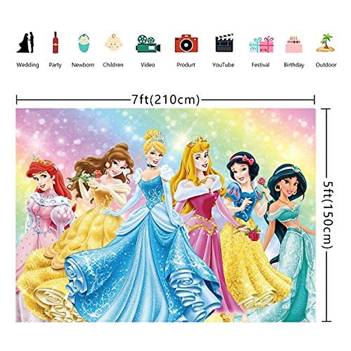 Princess Theme Photography Backdrop Princess Girls Dream Birthday Party Decoration Fantasy Princess Birthday Banner 7x5ft