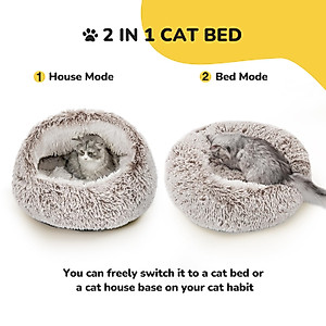 CATISM Cat Bed, Plush Hooded Cat Beds for Indoor Cats, Calming Cat Nest, Self Warming Cat Bed Cave, Cozy Cat Pod for Indoor Cat or Small Dog, Removable Washable Cat Cove with Non-Slip Bottom
