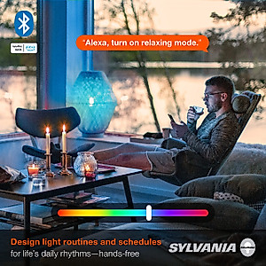 SYLVANIA Bluetooth Mesh LED Smart Light Bulb, One Touch Set Up, A19 60W Equivalent, E26, RGBW Full Color & Adjustable White, Works with Alexa Only - 2 Count (Pack of 1) (75760)