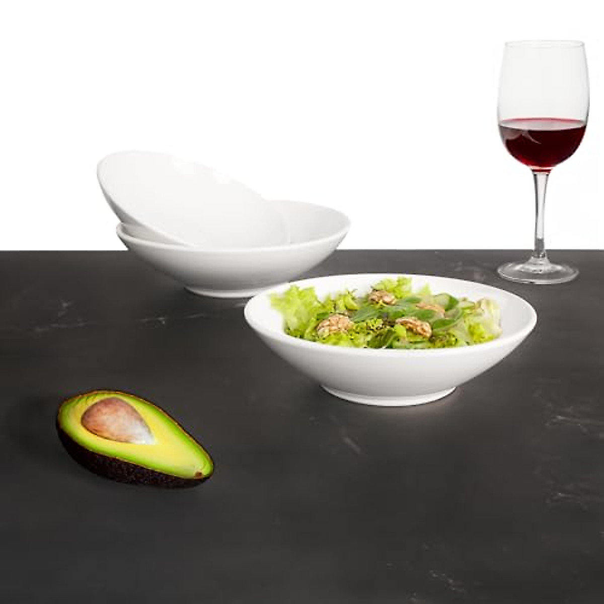 Creativity Home Pasta Bowls 28 OZ, Large Salad Bowls and Serving Bowls, Soup Bowl, Ceramic Pasta Plates, Set of 4, White 8.1 Inch