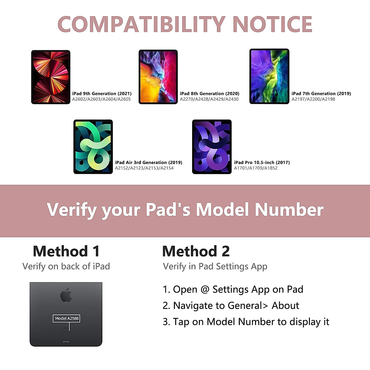 COO iPad Keyboard Case for iPad 10.2" 9th/8th/7th Gen, for iPad Air 10.5"(3rd Gen)/for iPad Pro 10.5 in, Backlit 10 Color 360 Screen Rotation Case for iPad with Keyboard, Auto Sleep/Wake - Rose Gold