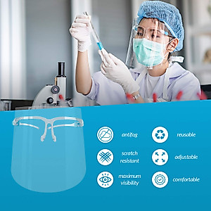 Artnaturals Protective Face Shield - 5 Pack - Reusable - Clear Glasses Frame - Full Face Visor Guard Mask- Anti-Fog Transparent Protection from Splash Droplets & Saliva