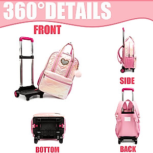 ZBAOGTW Rolling Backpack for Girls School Backpack with Wheels Kids Roller Backpack with Lunch Bag for Elementary School