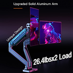 ErGear Dual Monitor Mount Stand, 26.4lbs Heavy-Duty Aluminium Monitor Arms, Gas Spring Monitor Desk Mount for Two 13-32" Flat/Curved Computer Screens with Upgrade Double Clamp Mount