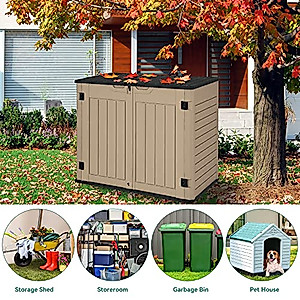 YITAHOME Outdoor Horizontal Storage Sheds w/o Shelf, Weather Resistant Resin Tool Shed, Multi-Opening Door for Easy Storage of Bike, Trash Cans, Garden Tools, 35 cu ft, Waterproof, Lockable (Brown)