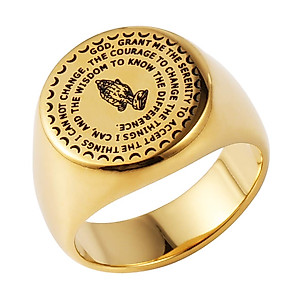 HZMAN Bible Verse Prayer Rings Christian Jewelry Silver/Gold Stainless Steel Praying Hands Bands