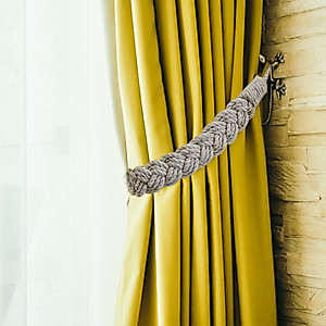 Set of 4 Woven Curtain Ties Beige Strong Magnetic Curtain Tiebacks Rope Decorative Curtain Tie Backs Magnetic Curtain Holders for Drapes Window Treatment Holdbacks