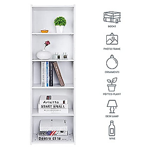 SUPER DEAL Wood Bookcase 5-Tier Open Shelf Narrow Tall Cube Bookshelf for Small Spaces Freestanding Display Storage Organizer for Kids Bedroom Home Office Apartment, 52 Inch White