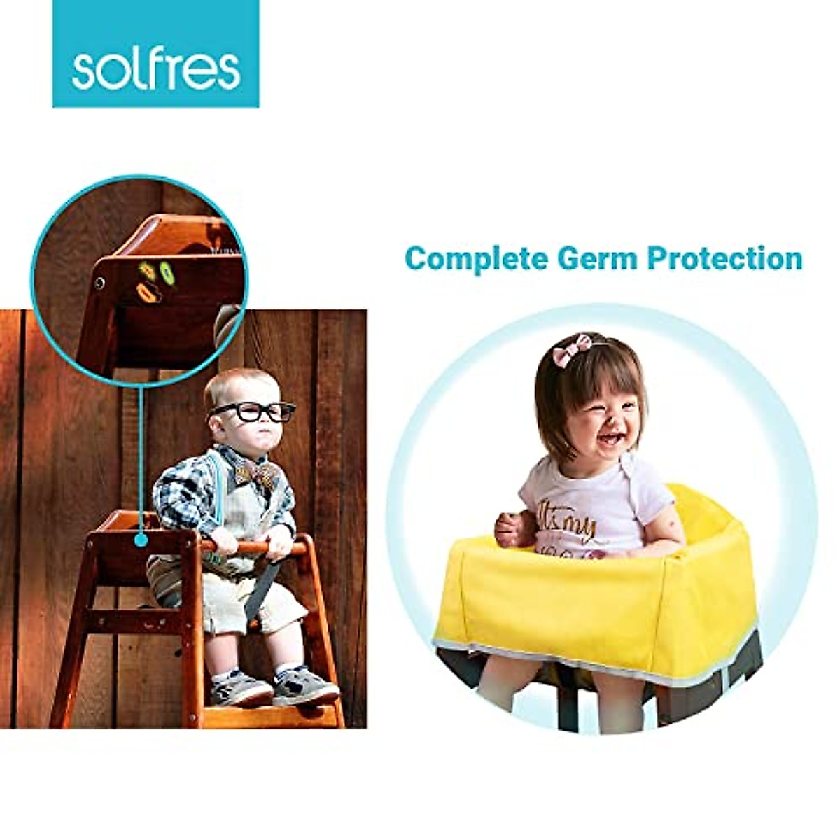 Solfres Dual-Belt High Chair Cover, Baby High Chair Cover, Upgrade Version, for Wooden or Restaurant High Chair, Sturdy and Robust Material, Yellow