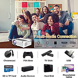 Aokang Projector, Mini Projector 1080P Full HD Supported, Portable Outdoor Movie Projector Compatible with Smartphone,TV Stick, PS4 & X-Box, PC, Smartphone/Tablet, USB TF, White.